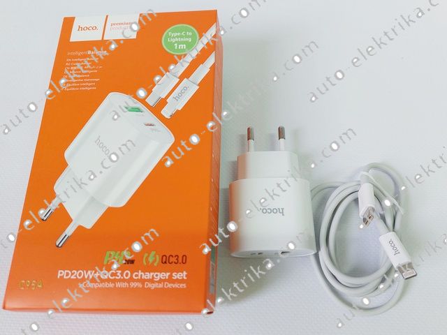 Зарядное устройство 220в usb+type-c 3а, кабель type-c/lightning C95A ...